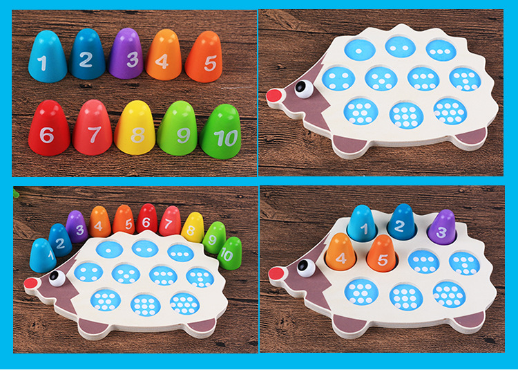 Wooden Hedgehog Shape Number and Color Matching Game - Baby Fish Online ...